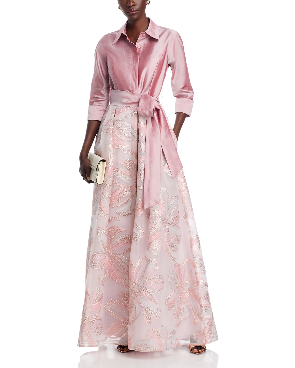 RICKIE FREEMAN FOR TERI JON Teri Jon By Rickie Freeman Taffeta Metallic Gown